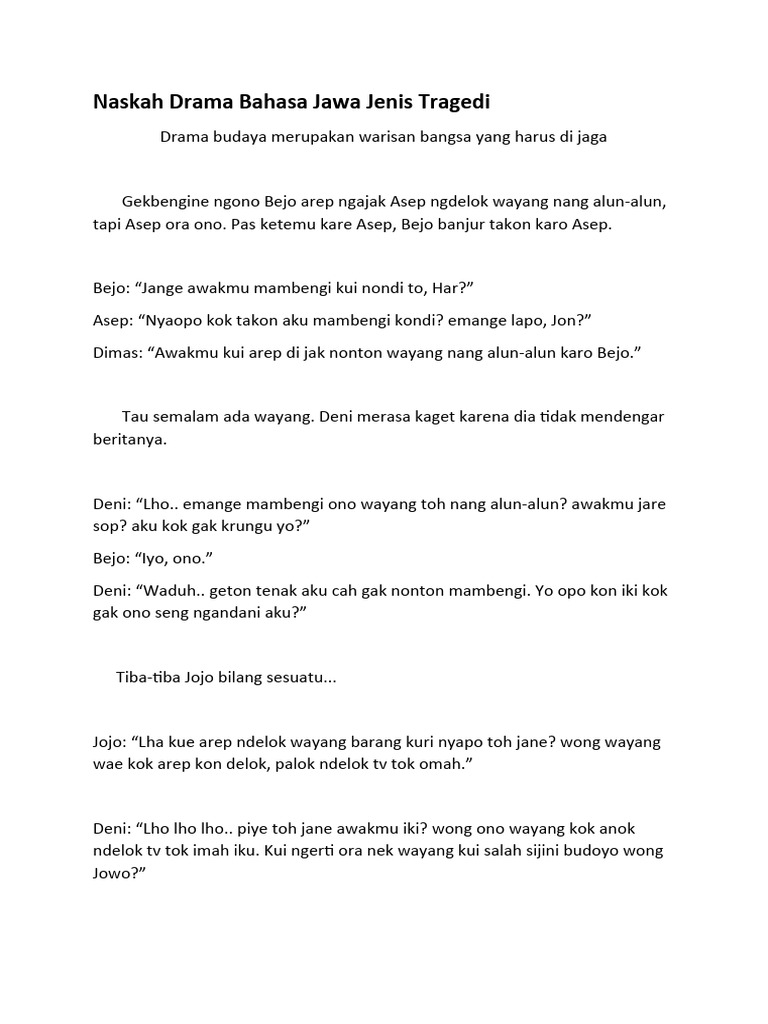 Naskah Drama Bahasa Jawa Jenis Tragedi Pdf