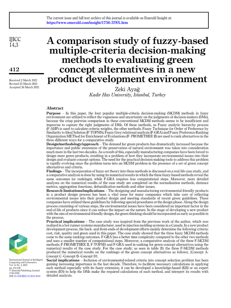 A Comparison Study of Fuzzy-Based Multiple-Criteriadecision-Making ... A Comparison Study of Fuzzy-Based Multiple-Criteriadecision-Making ...