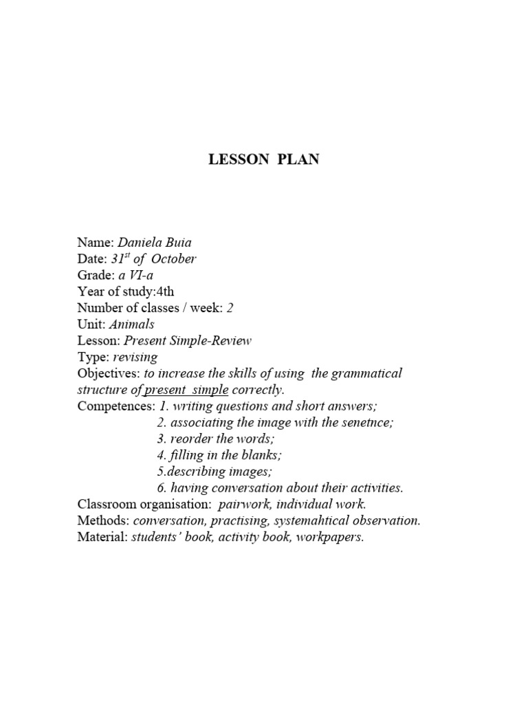 Present Simple Review Lesson Plan | PDF