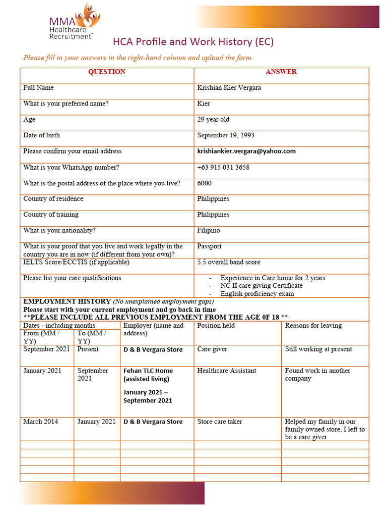 HCA Application Form | Download Free PDF | Dementia | Patient