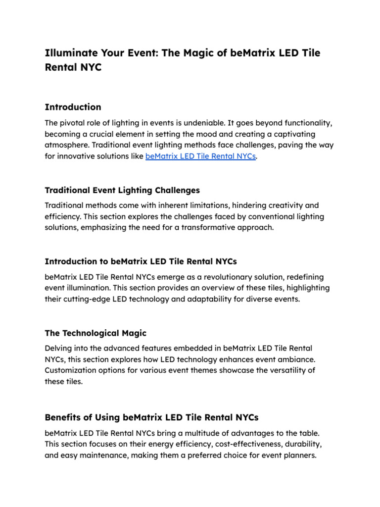 beMatrix LED Tile Rental NYC Guide | PDF | Lighting | Sustainability