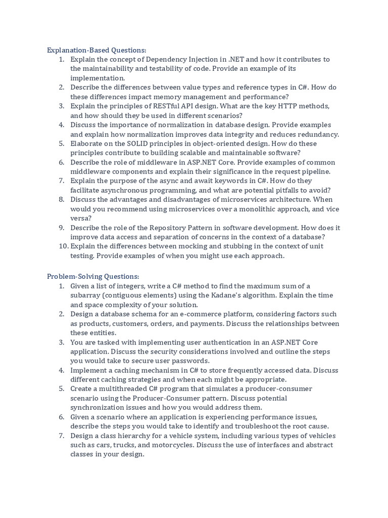 Dotnet Developer Questions | PDF | Databases | C Sharp (Programming Language)