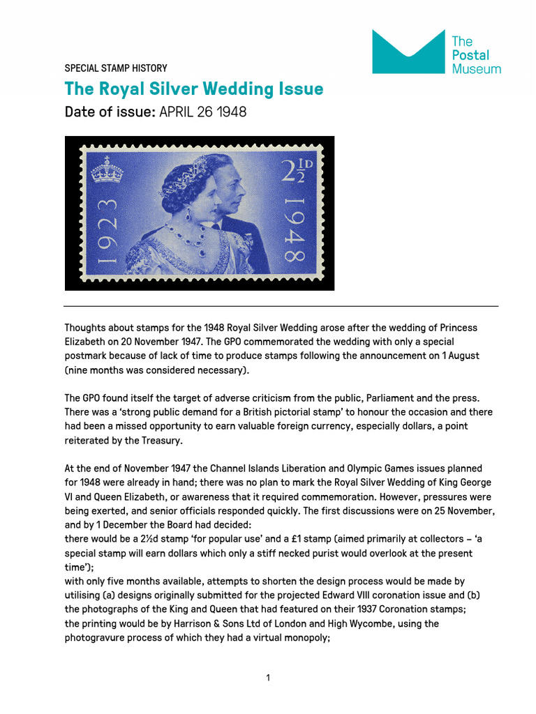 Royal Silver Wedding Stamp History | PDF | Philately | Postage Stamp