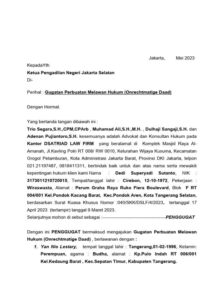 Gugatan Perbuatan Melawan Hukum | PDF