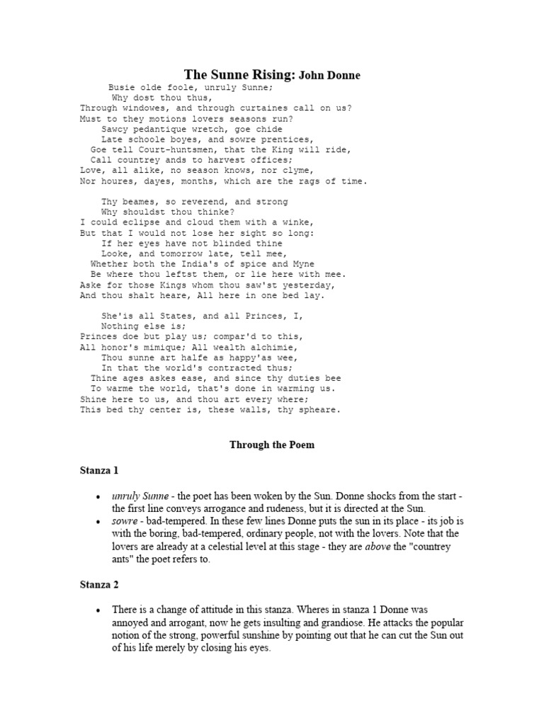 "The Sunne Rising" Analysis | PDF | Poetry