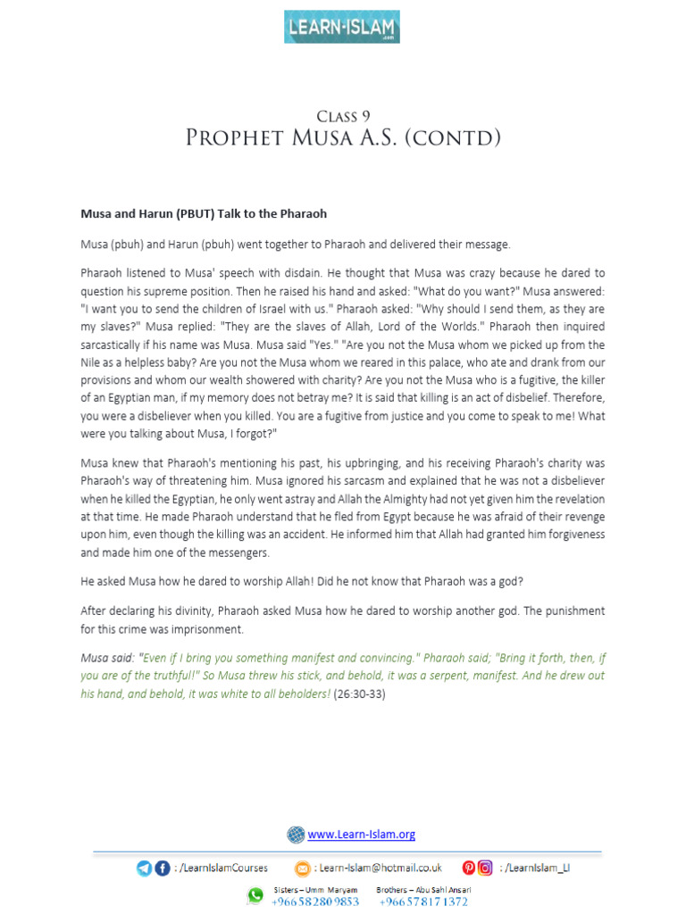 Prophet Musa A.S. Contd | PDF