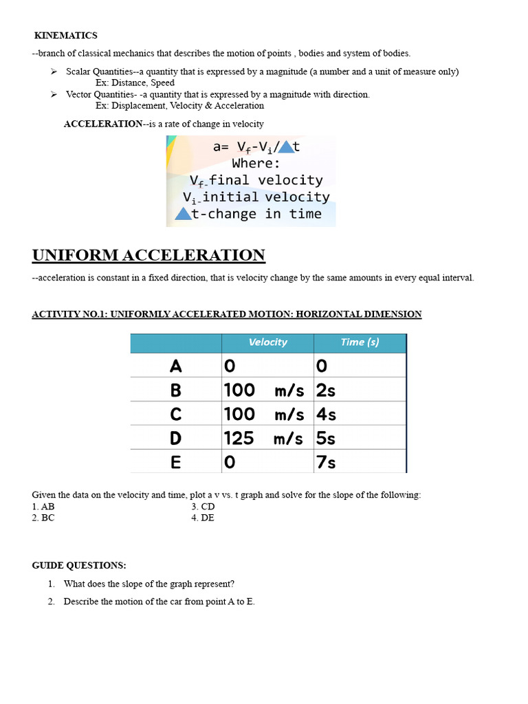 KINEMATICS | Download Free PDF | Velocity | Acceleration