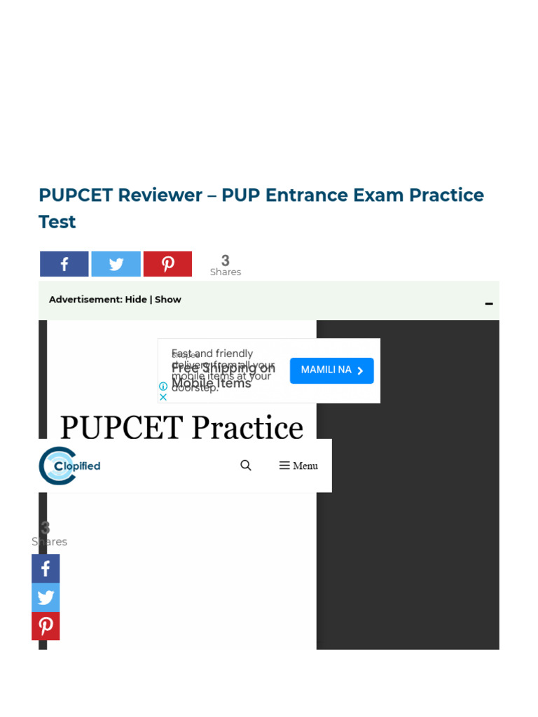 PUPCET Reviewer - PUP Entrance Exam Practice Test - Clopified | PDF ...