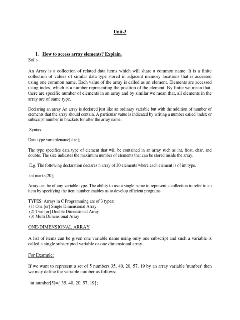 Unit 3 Questions And Answeres Pdf String Computer Science Pointer Computer Programming 6813