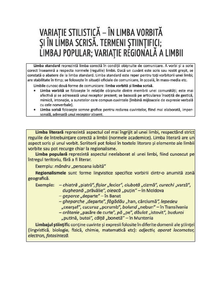 Variatie Stilistica Si Regionala a Limbii | PDF
