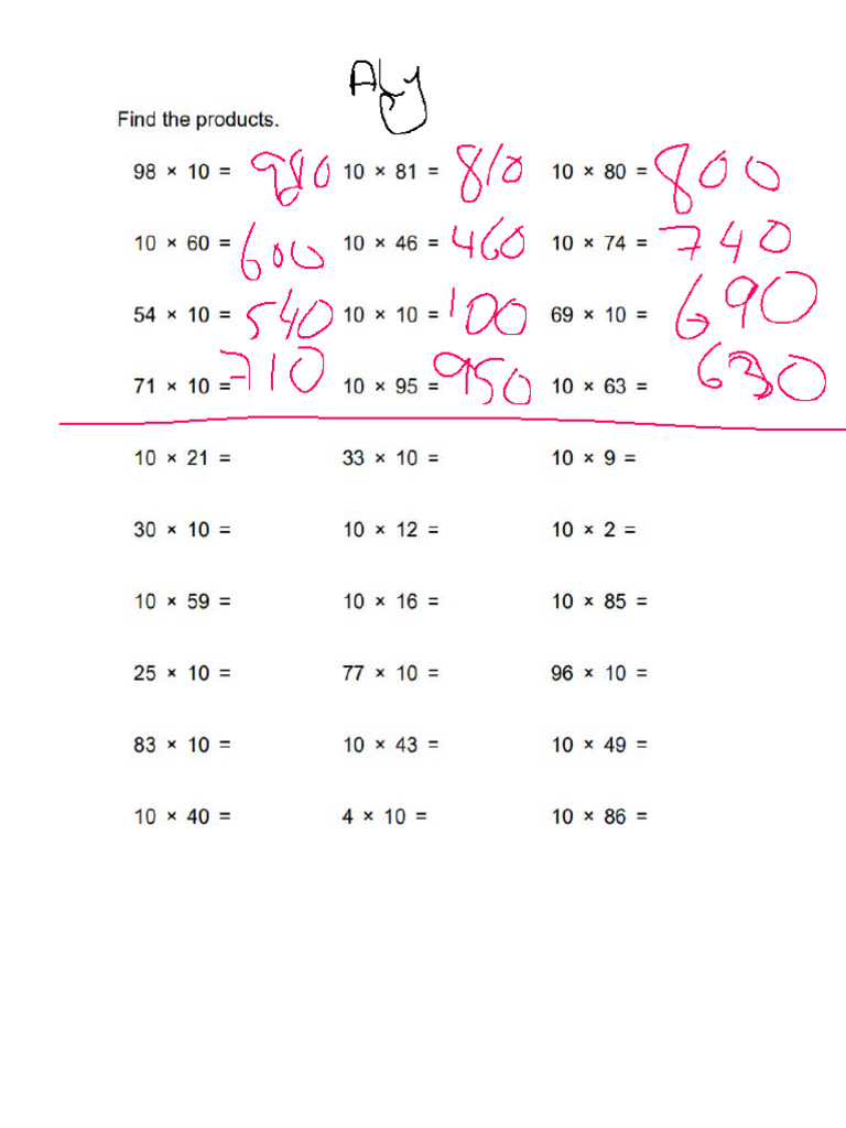 Multiply by 10s Sheets | PDF