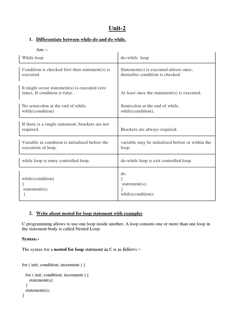 Unit-2 Question and Answeres | PDF | Control Flow | Computer Programming