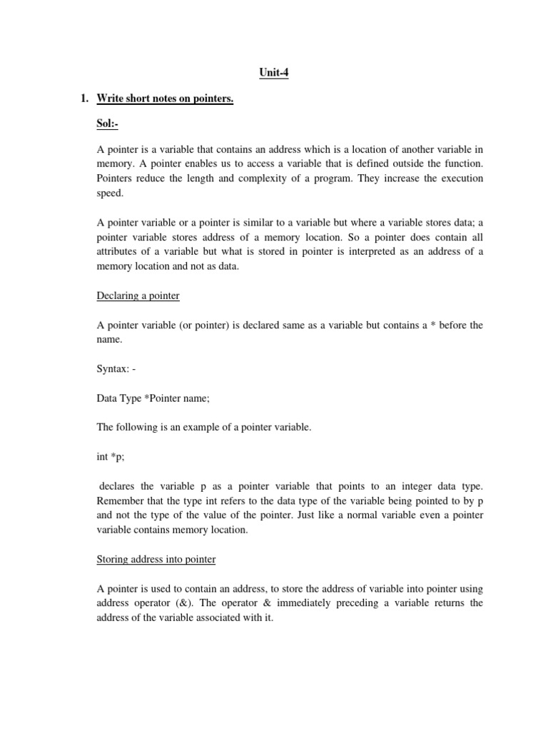 Unit-4 Question & Anwers | Download Free PDF | Pointer (Computer Programming) | Parameter ...