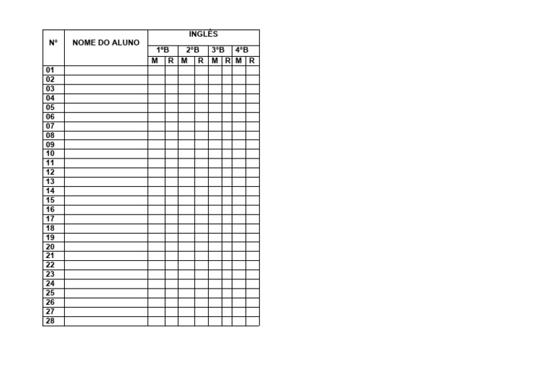 Tabela De Notas Escolares Para Preencherplanilha Em Branco