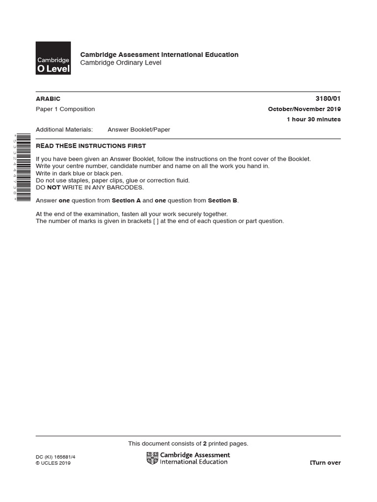 Cambridge Ordinary Level: Cambridge Assessment International Education ...
