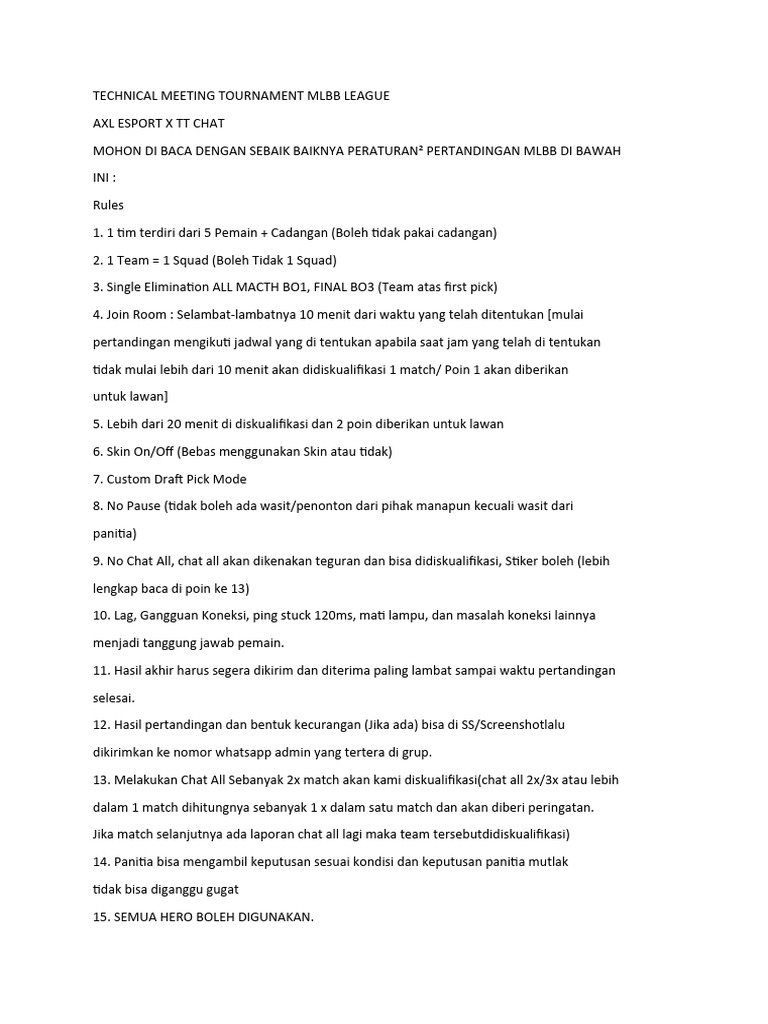 Aturan Turnamen MLBB AXL Esport | PDF