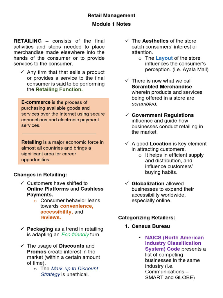 Retail Management Module 1 Notes | PDF | Retail | Product (Business)