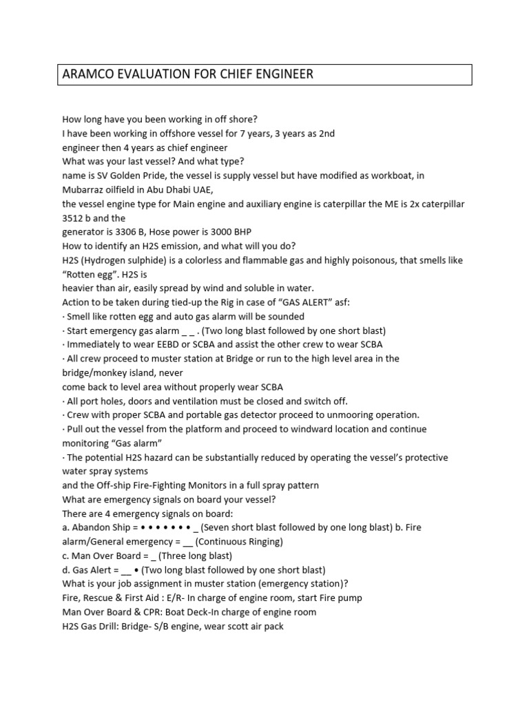 Aramco Evalution For Chief Engineer - 240119 - 182732 | PDF | Diesel Engine | Valve