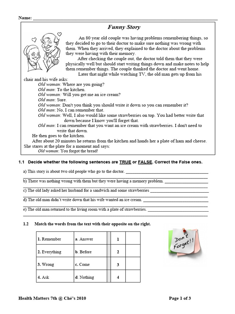 Health-Matters-Reading-Funny Story | PDF