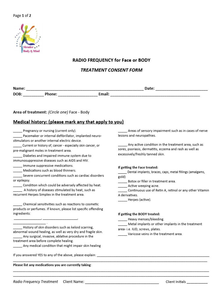 Facial Consent Form 08 | PDF | Implant (Medicine) | Dermatitis