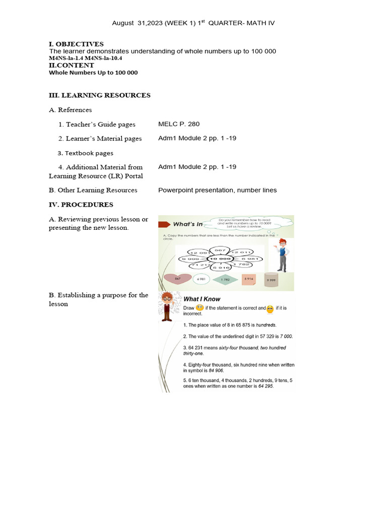 Math IV Week 1: Whole Numbers Guide | PDF