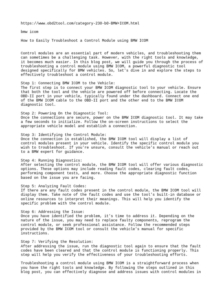 How To Easily Troubleshoot A Control Module Using BMW ICOM | PDF ...