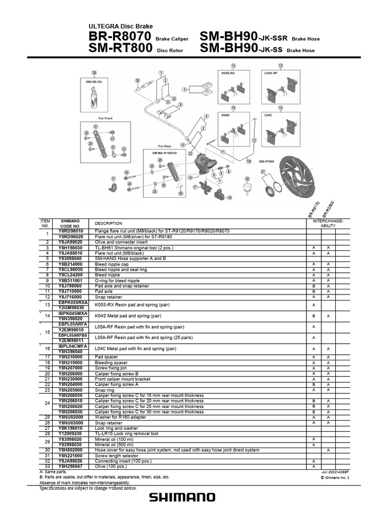 BR-R8070 SM-BH90 SM-RT800 SM-BH90: ULTEGRA Disc Brake | Download Free PDF | Tools | Mechanical ...
