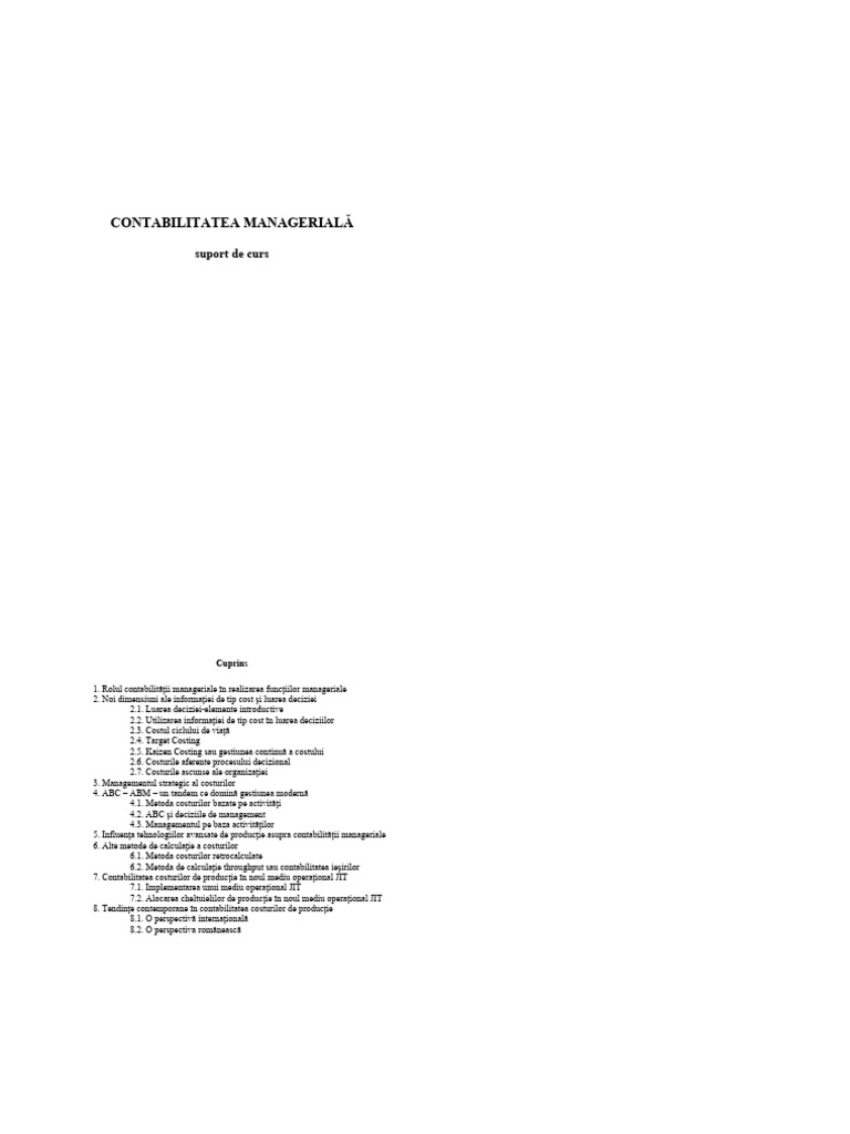Contabilitate Manageriala | PDF