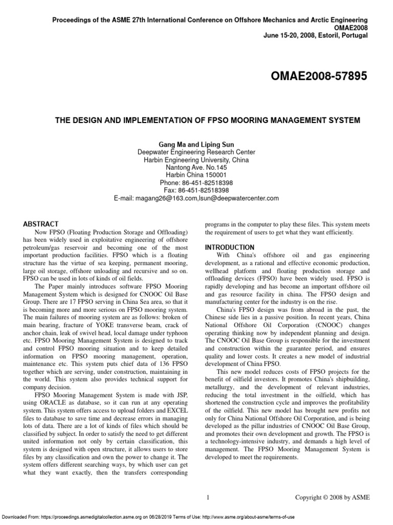 OMAE2008-57 895: The Design and Implementation of Fpso Mooring ...
