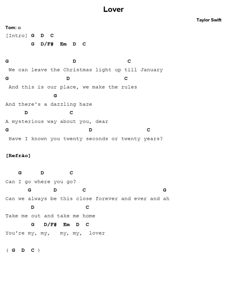 Taylor Swift "Lover" Chords & Lyrics | PDF