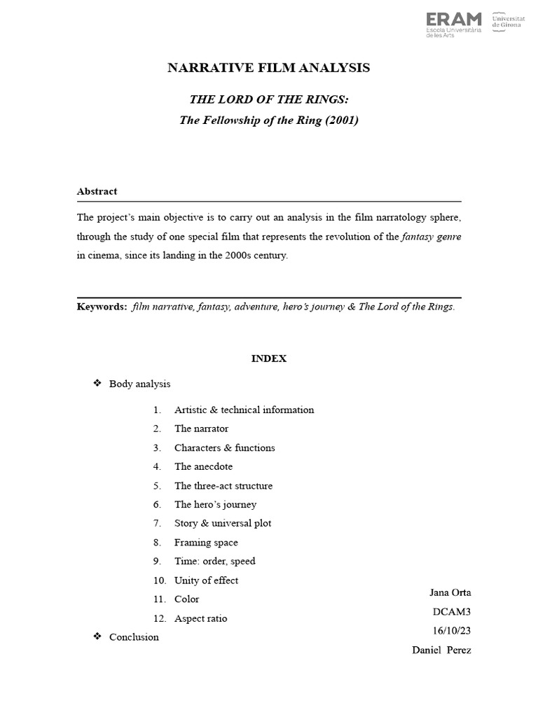 Narrative Film Analysis - The Lord of The Rings | Download Free PDF ...