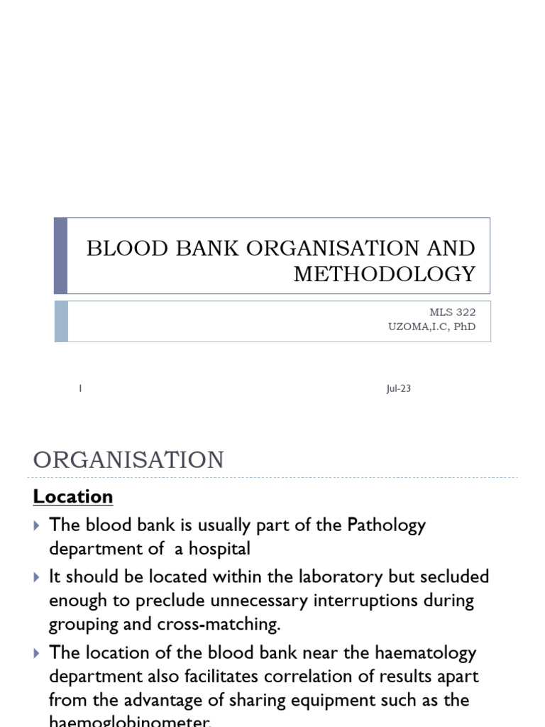 Blood Bank Organisation and Methodology | PDF | Refrigerator | Blood Type
