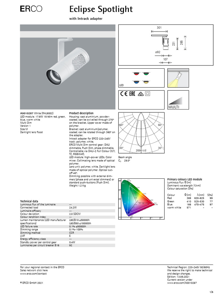Erco A0010287 en Specs 01 | PDF | Zoom Lens | Color