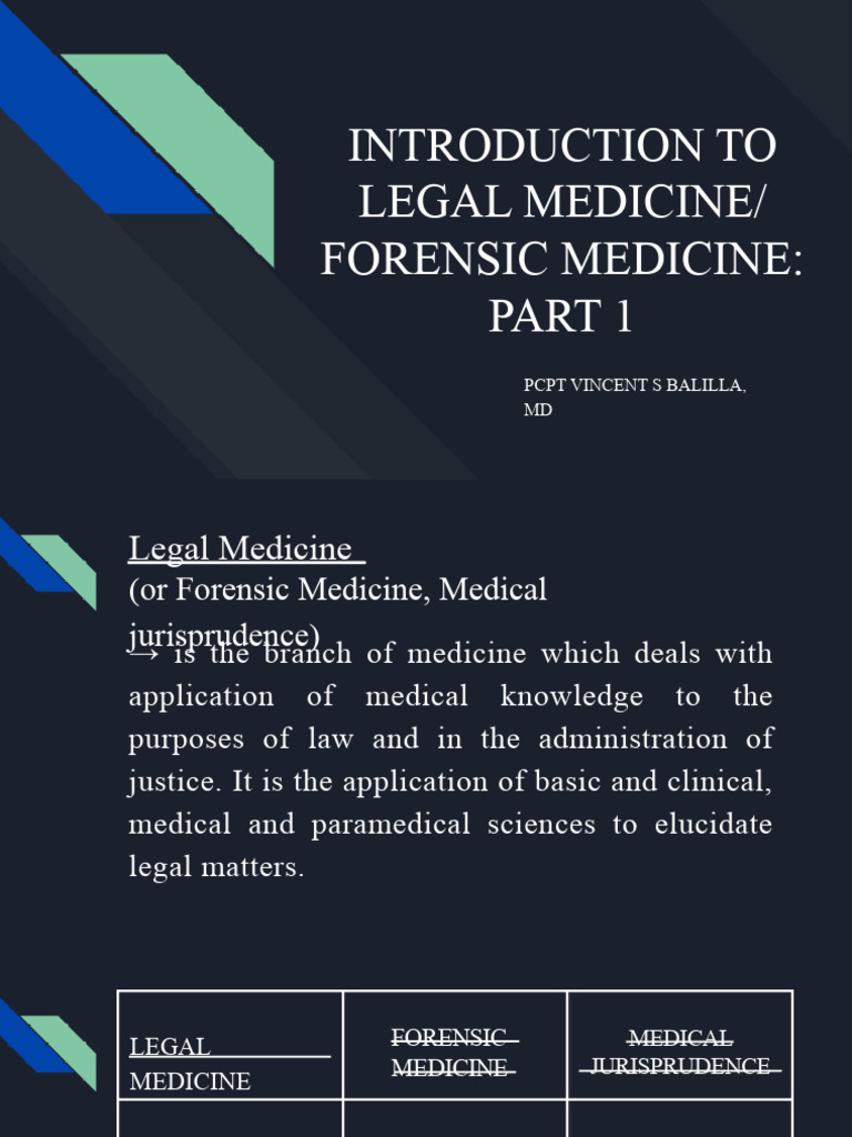 Introduction To Legal Medicine Forensic Medicine Part 1 PDF | PDF