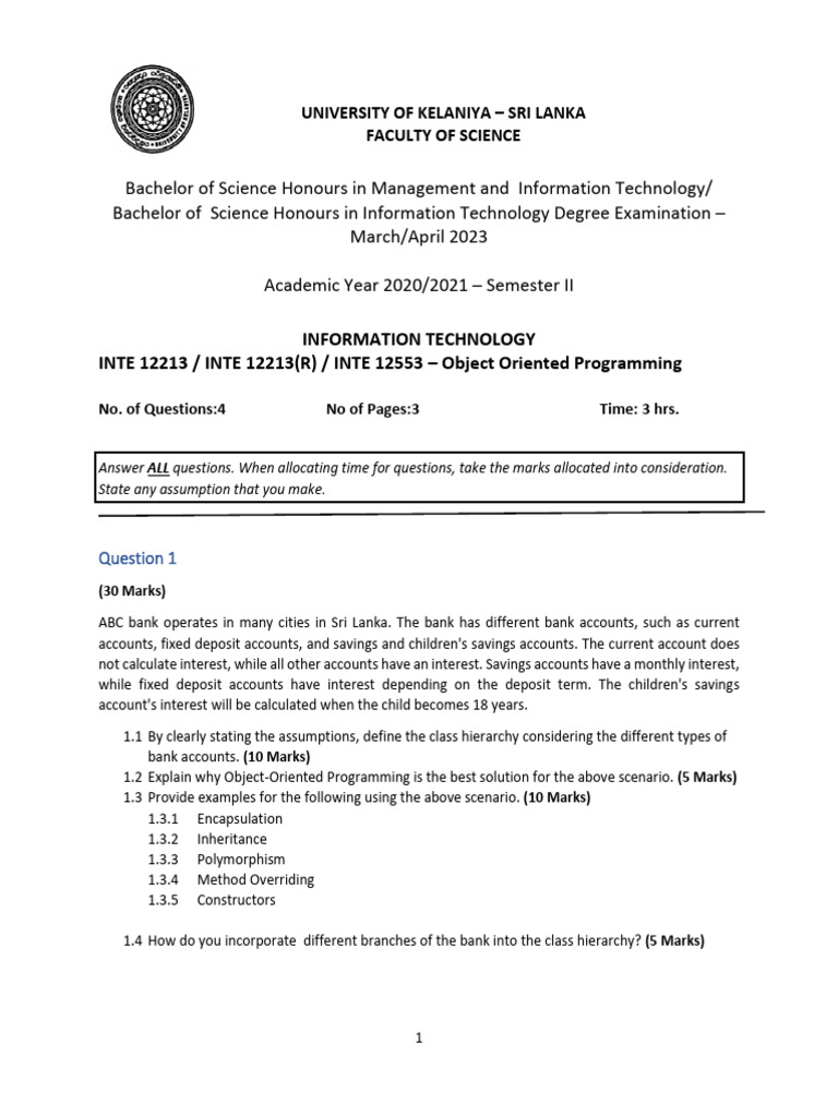 Inte 12213 Qp 2023 Oop Da Dw Moderated Pdf Object Oriented Programming Class Computer 