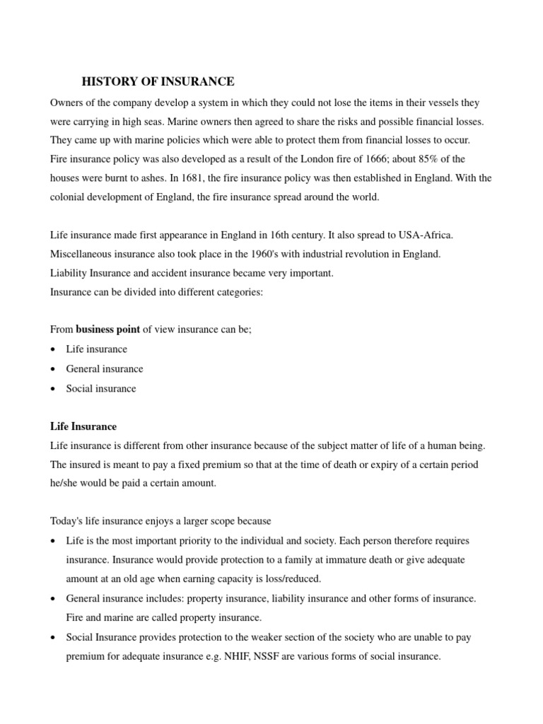 History and Types of Insurance | PDF | Insurance | Life Insurance