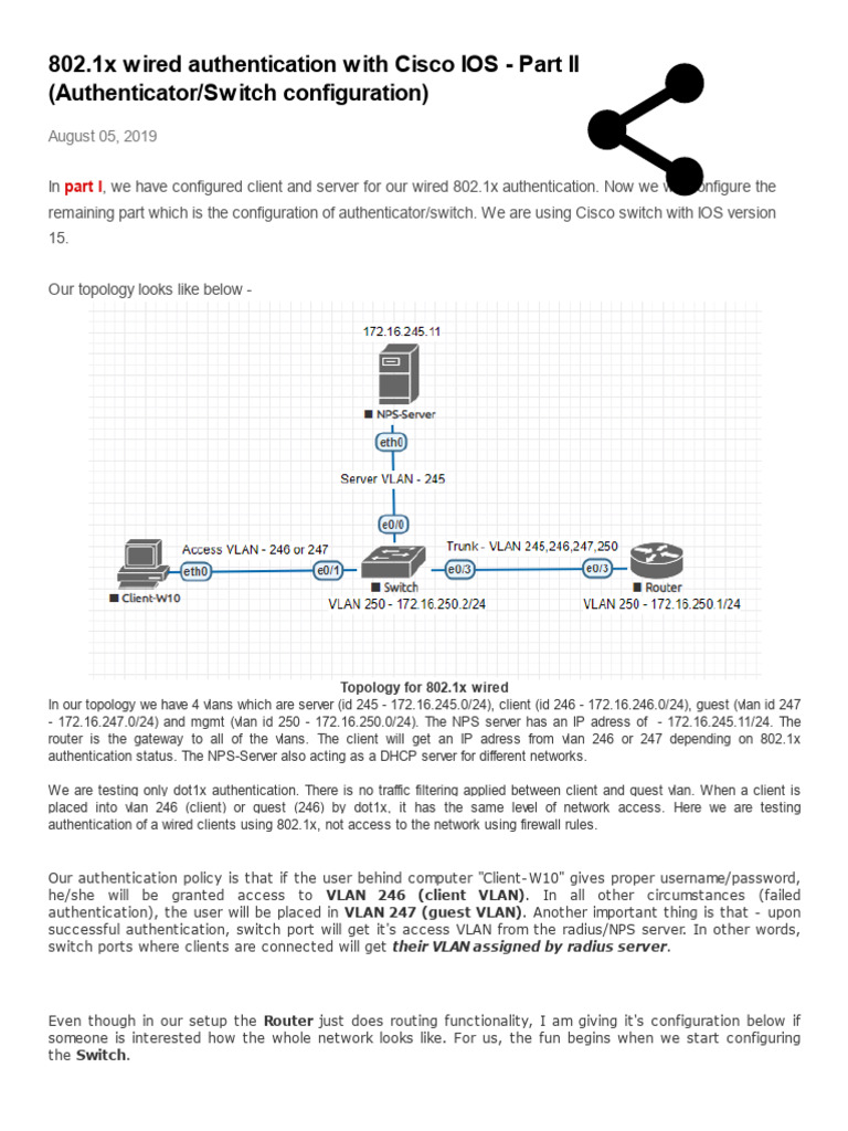 802.1x Wired Authentication With Cisco IOS - Part II (Authenticator - Switch Configuration ...