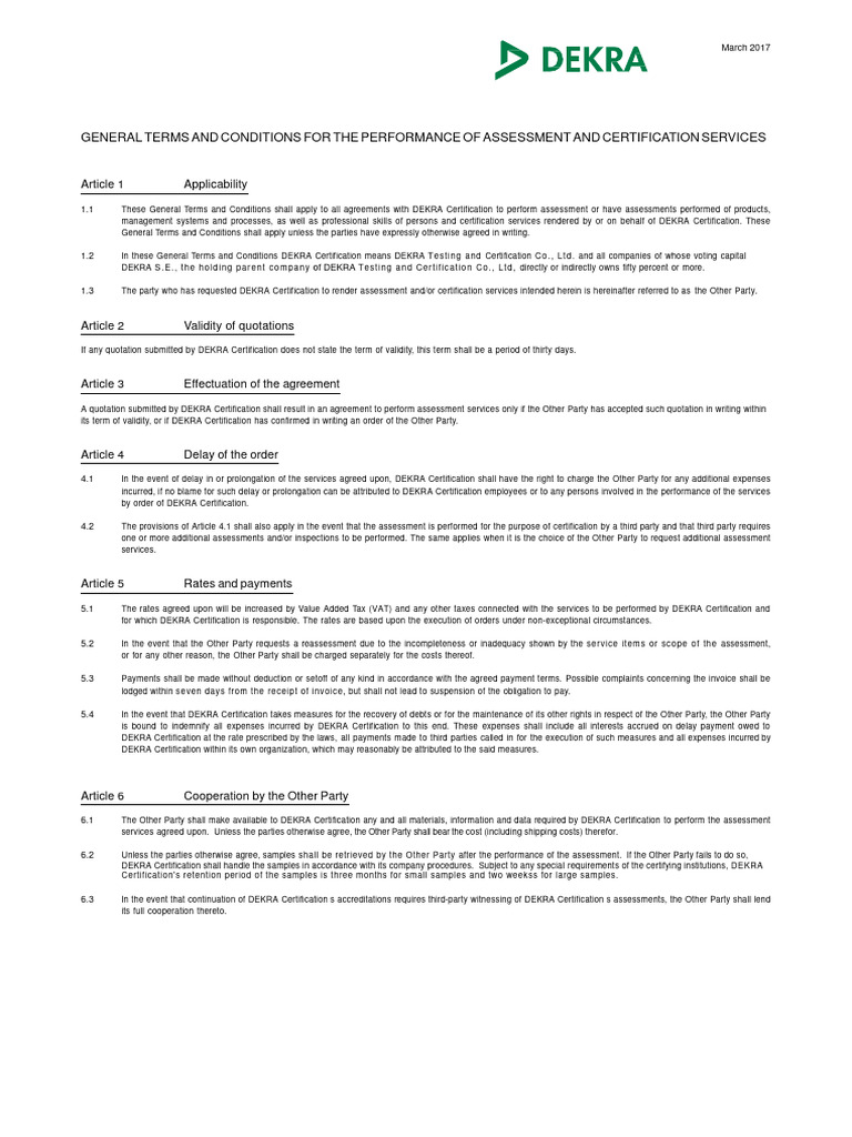 Dekra Certification B V | PDF | Indemnity | Certification