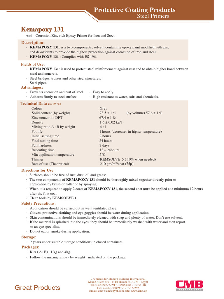 Kemapoxy 131 Data Sheet | PDF | Steel | Rust