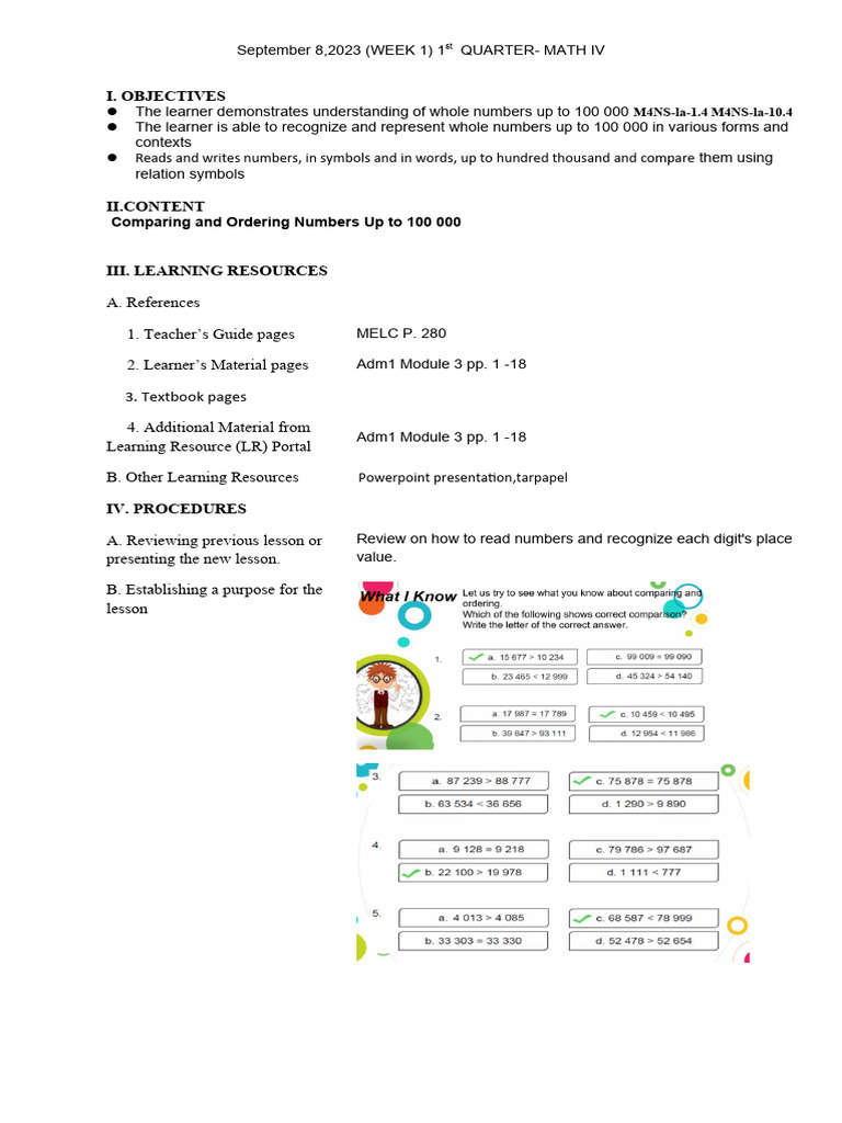 Comparing Whole Numbers Up to 100,000 | PDF | Language Arts & Discipline