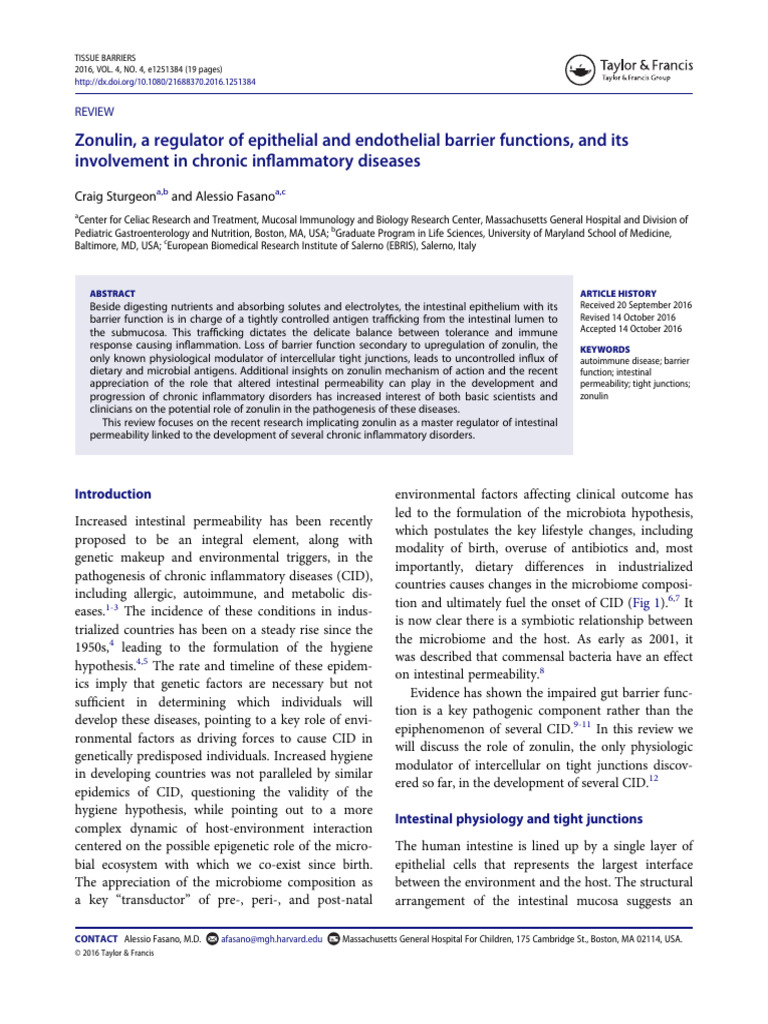 Zonulin, A Regulator of Epithelial and Endothelial Barrier Function ...