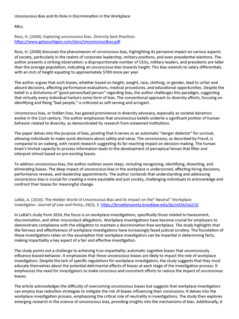 Unconscious Bias in Workplace Dynamics | PDF | Stereotypes | Employment ...