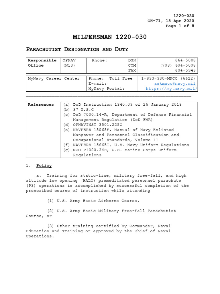 Parachutist Designation Guidelines | PDF | Military | Military Organization