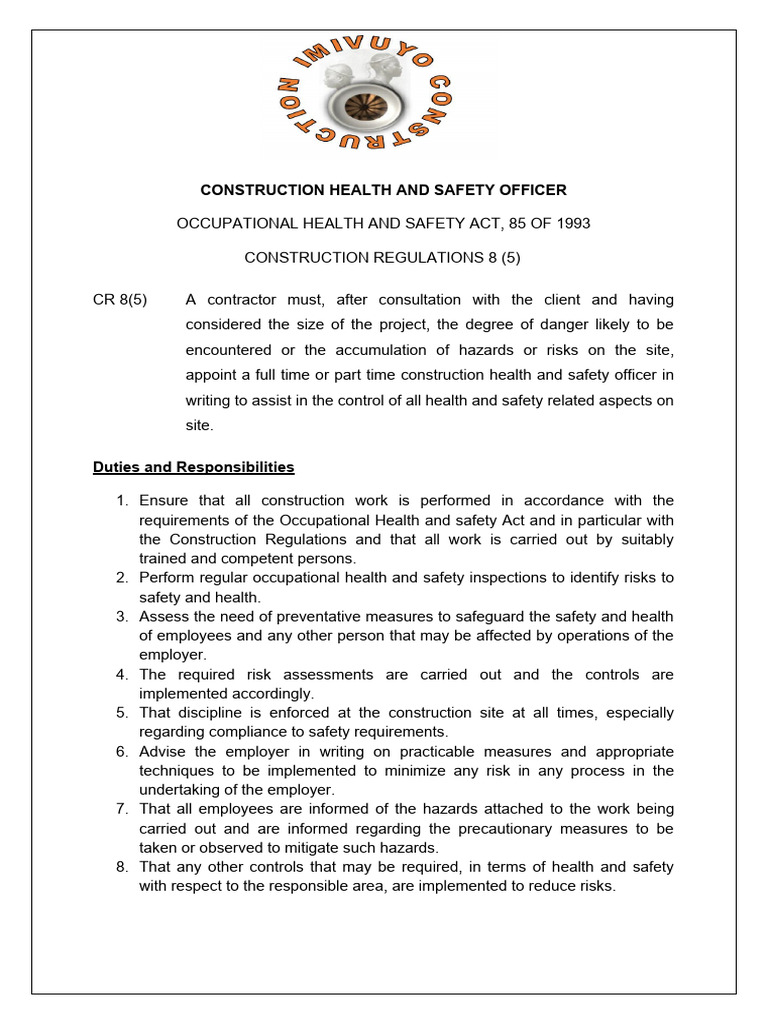 SHE App 3 - CHSO 8 | PDF | Occupational Safety And Health | Safety