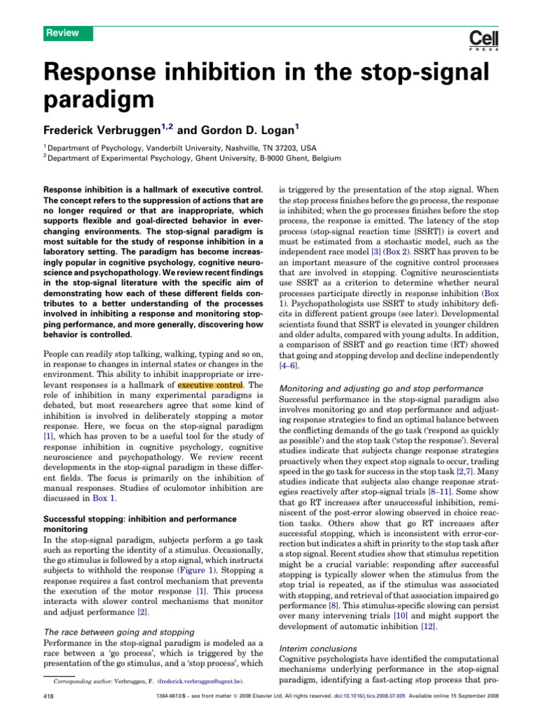 Verbruggen Et Al 2008 | PDF | Anterior Cingulate Cortex | Frontal Lobe