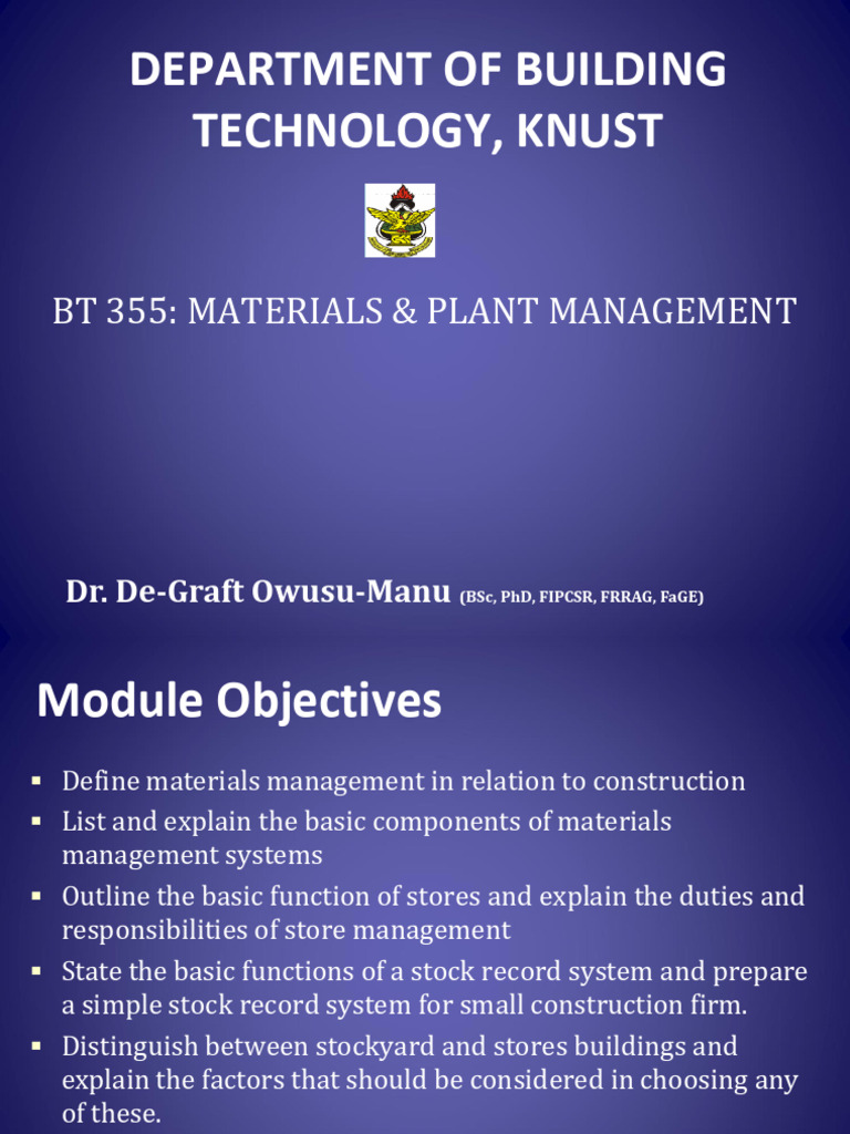 Department of Building Technology Knust | PDF | Warehouse | Goods