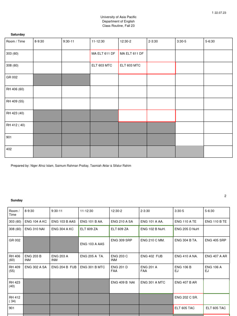 Revised Routine Fall 23 | PDF