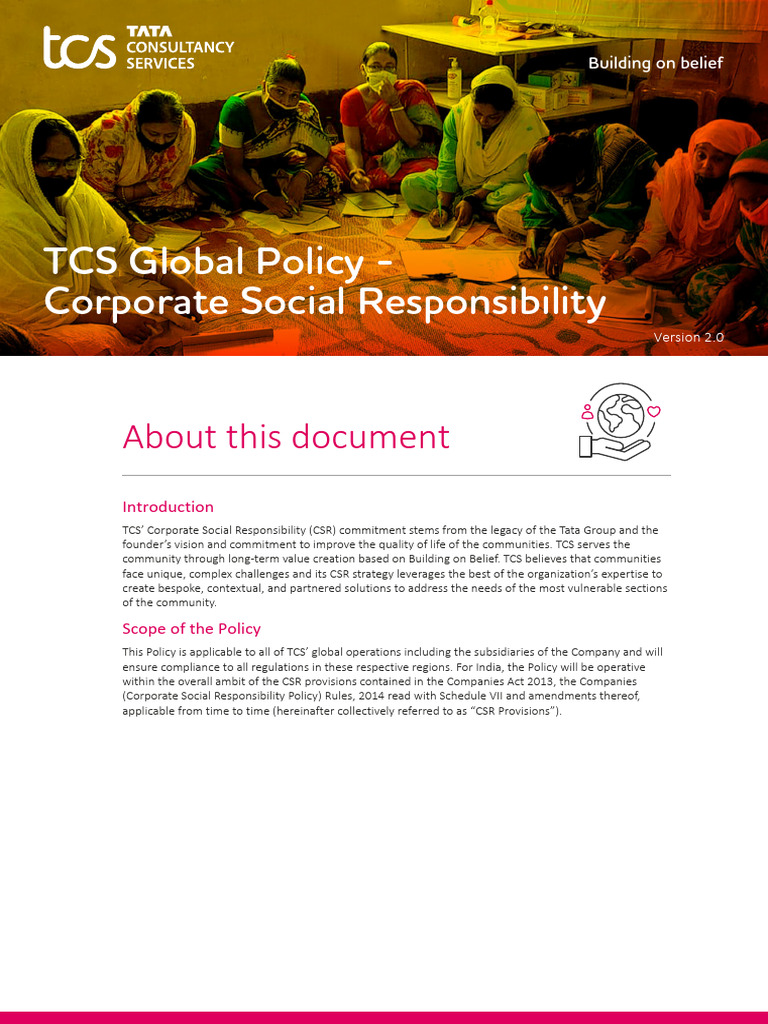 TCS Global Policy Corporate Social Responsibility | PDF | Corporate ...