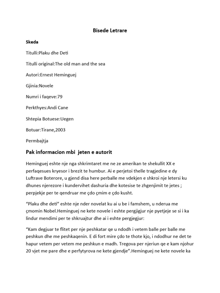 Bisede Letrare Plaku Dhe Deti | PDF