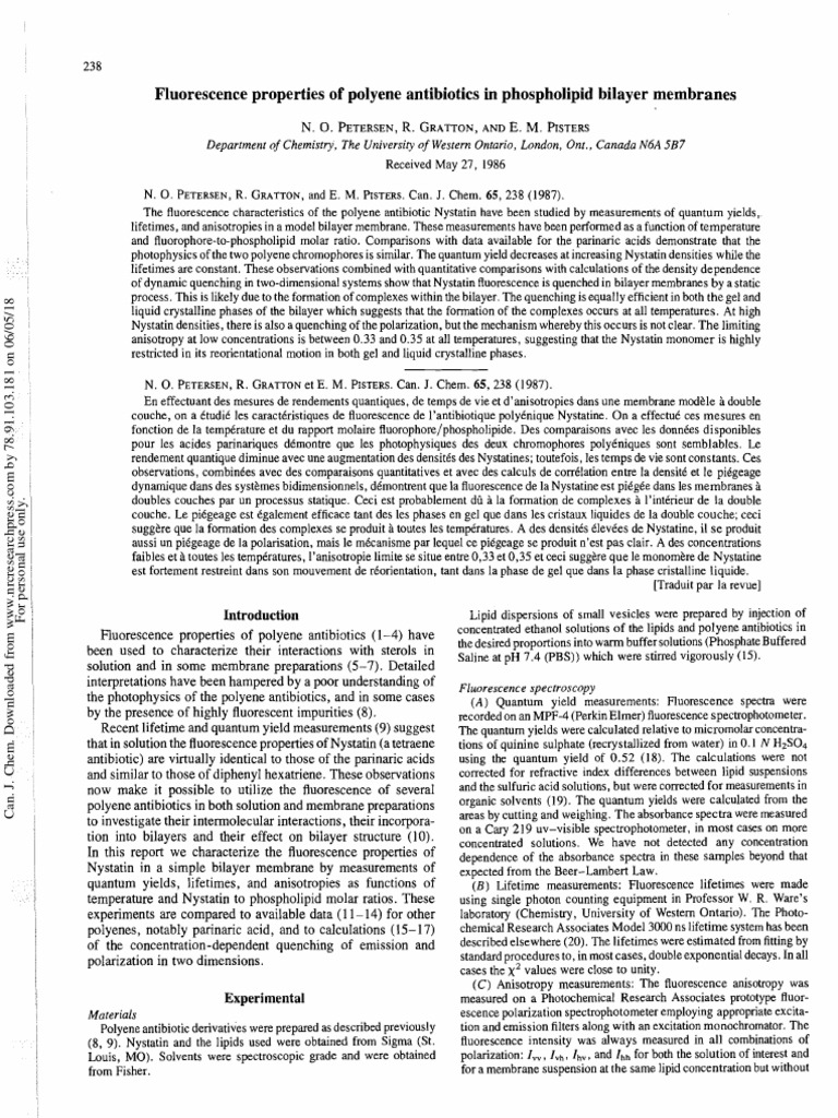 1987 Petersen Et Al Canadian Journal of Chemistry 65 2 Fluorescence Properties of Polyene ...